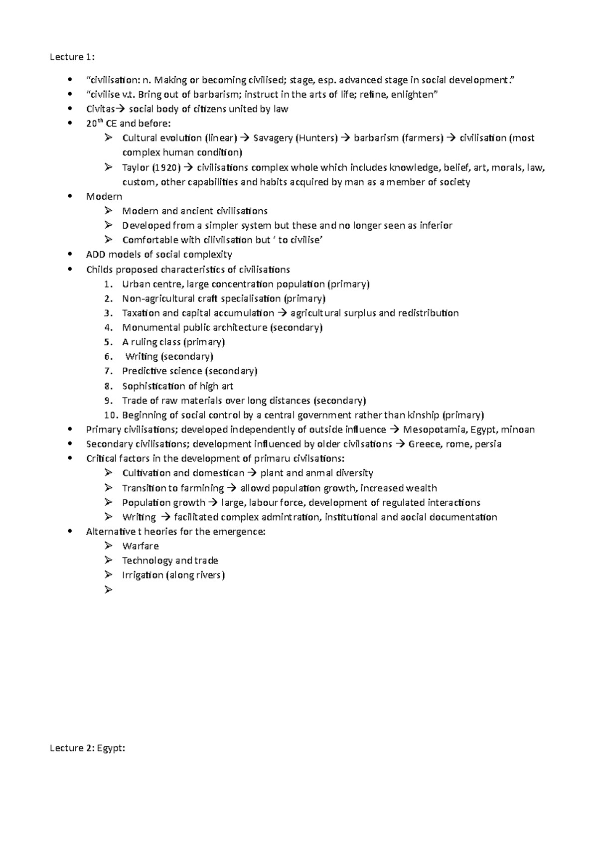 Summarised Notes Summary Lectures 1 6 Lecture 1 Civilisation N Making Or Becoming