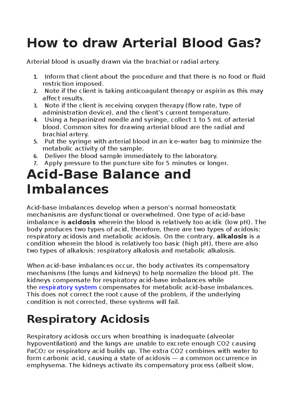 How to draw Arterial Blood Gas - How to draw Arterial Blood Gas? Arterial blood is usually drawn ...
