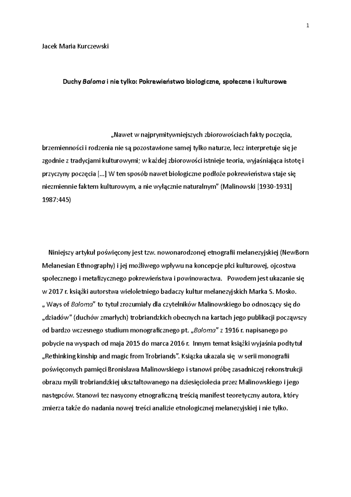 Metafizyka trobriandzka - Jacek Maria Kurczewski Duchy Baloma i nie ...
