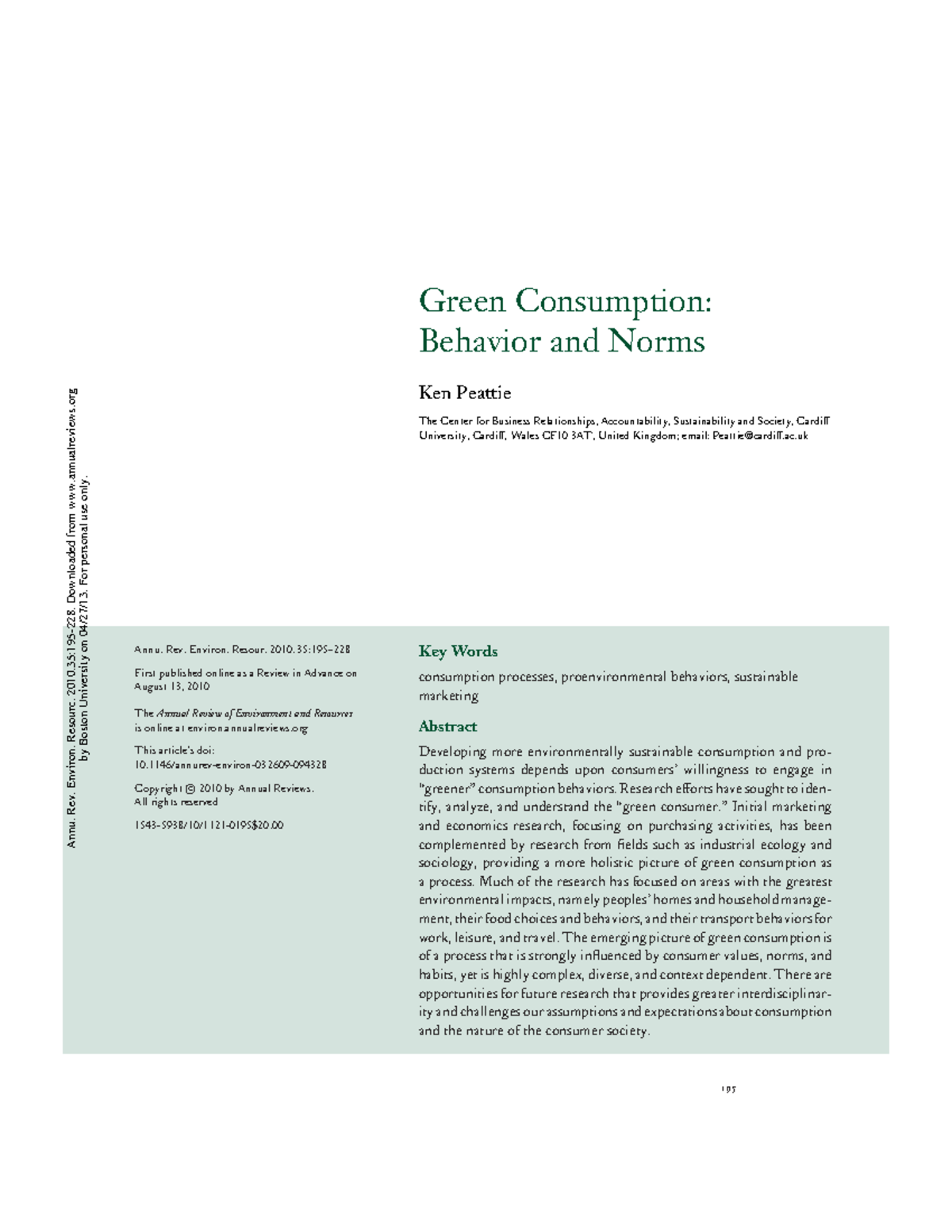 Green consumption Behavior and Norms - Green Consumption: Behavior and ...