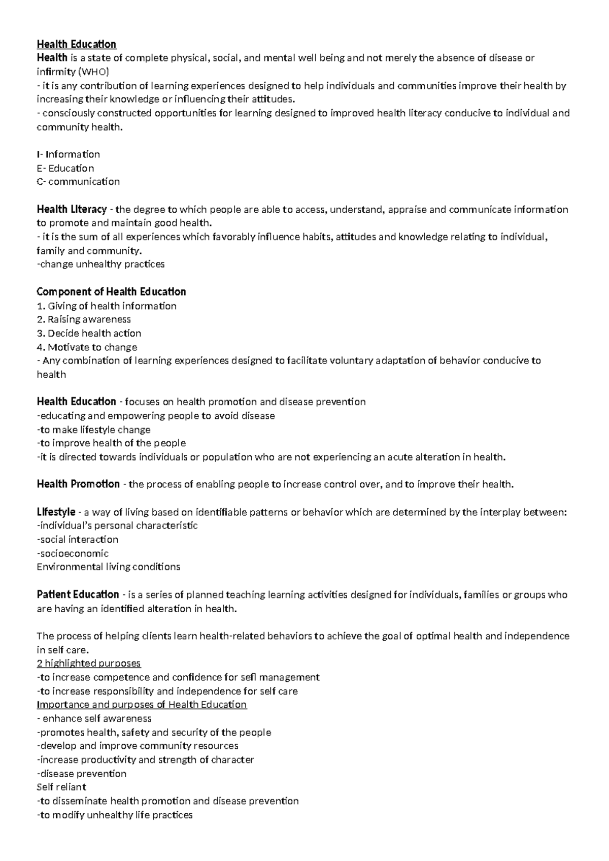 Health-Education - Health Education Health is a state of complete ...