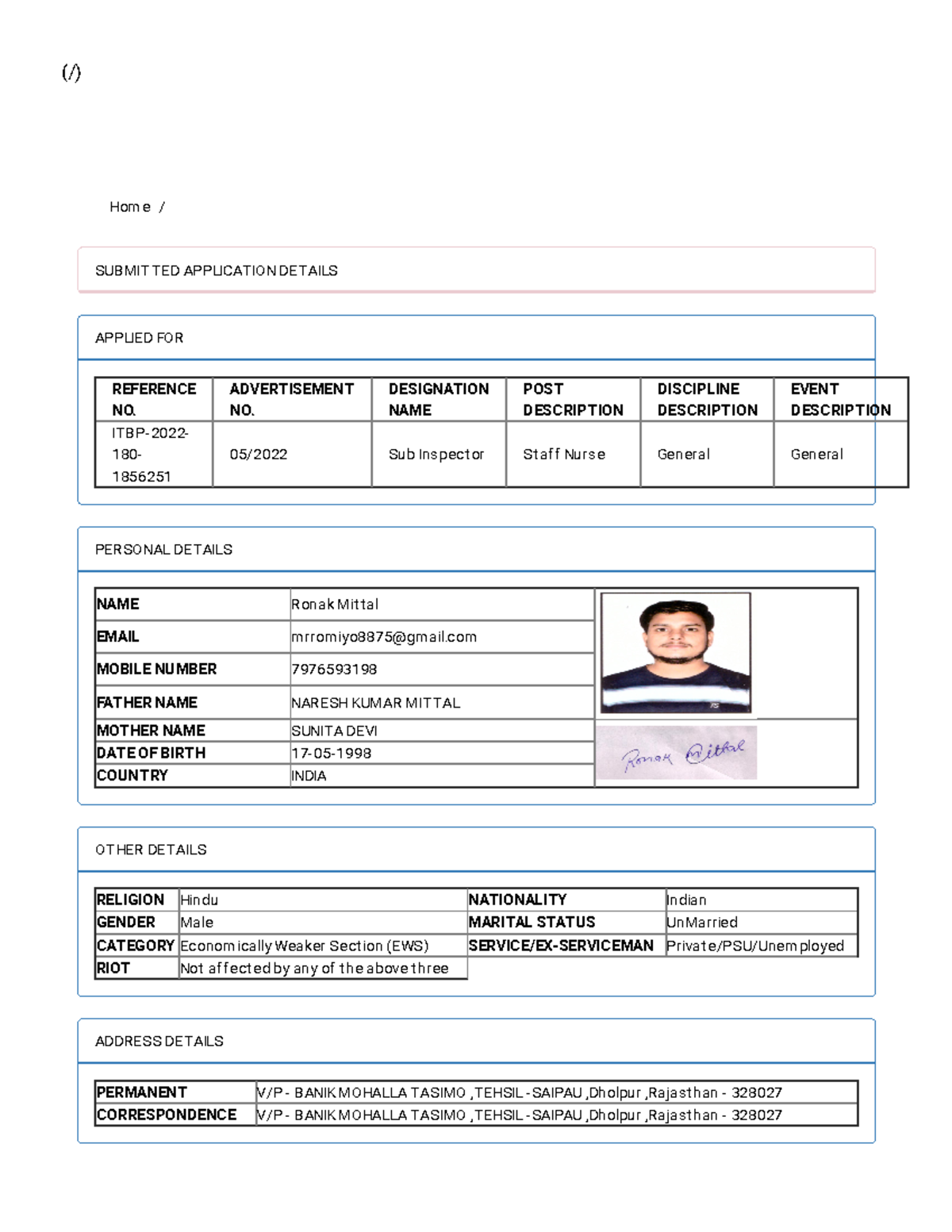 Itbp form 2022 - (/) Home / SUBMIT T ED APPLICAT ION DETAILS APPLIED ...
