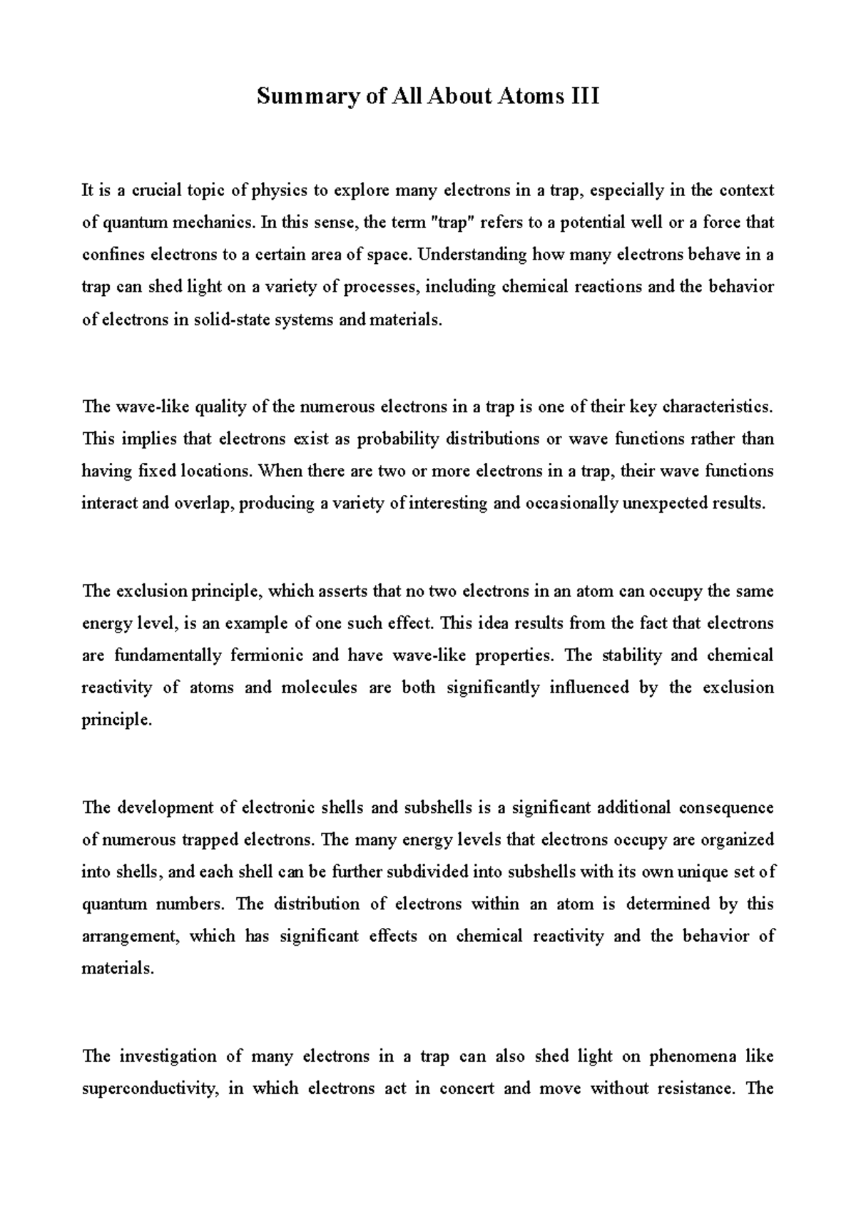 Summary of All About Atoms 3 - In this sense, the term "trap" refers to ...