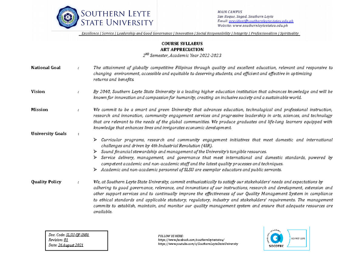 ART APP Updated Syllabus AY 2022-2023-BIT - COURSE SYLLABUS ART ...