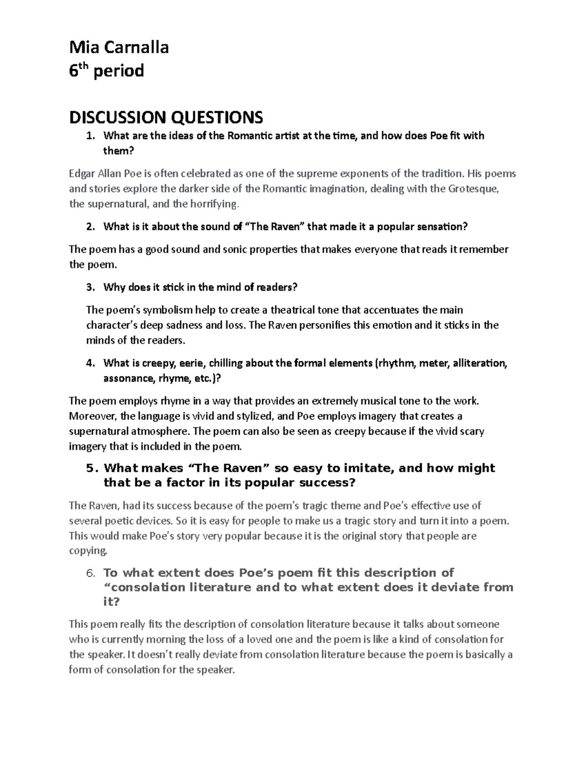 Discussion question assignment - 6 th period DISCUSSION QUESTIONS What ...