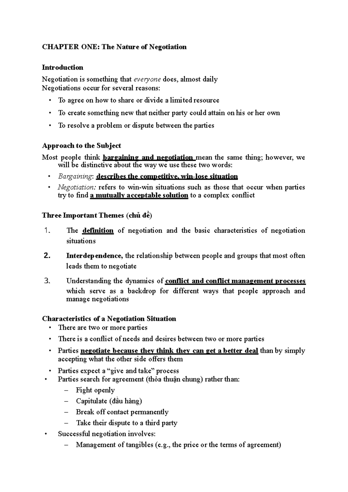 Negotiation course - CHAPTER ONE: The Nature of Negotiation ...