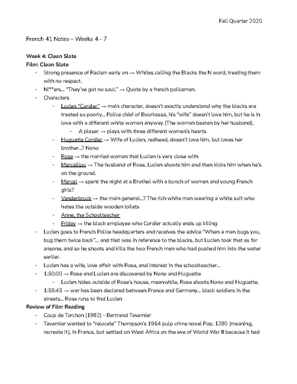 French 41 Notes - Weeks 4-7, film authors and expression forms - French ...