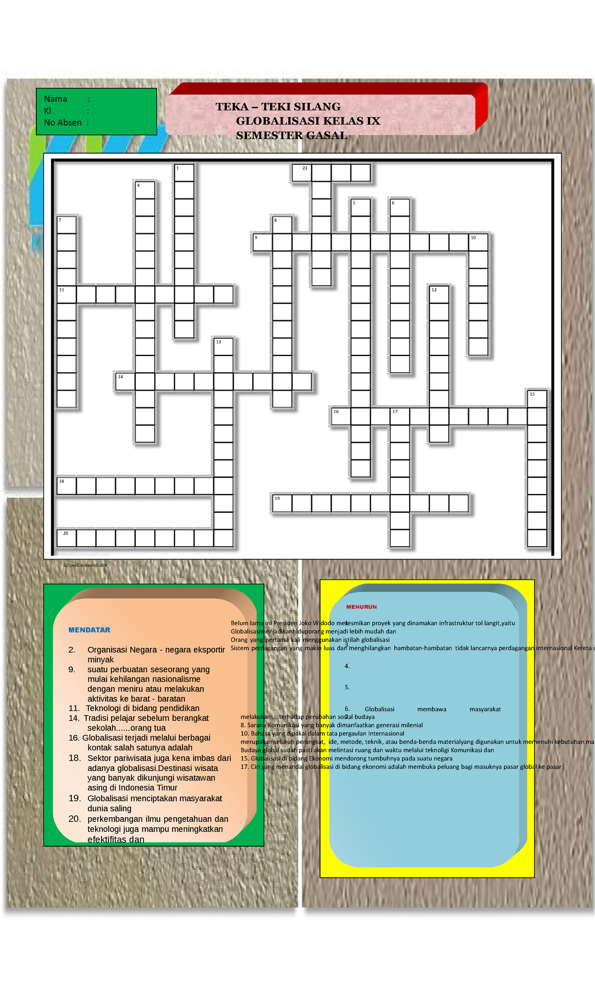 Tugas BUAT DI Aplikasi Puzzle ( TTS) DAN Judulnya Globalisasi DAN DI ...