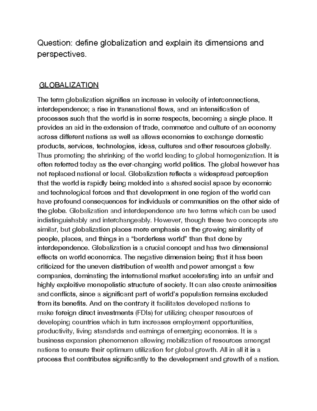 Globalization - globalisation - Question: define globalization and ...