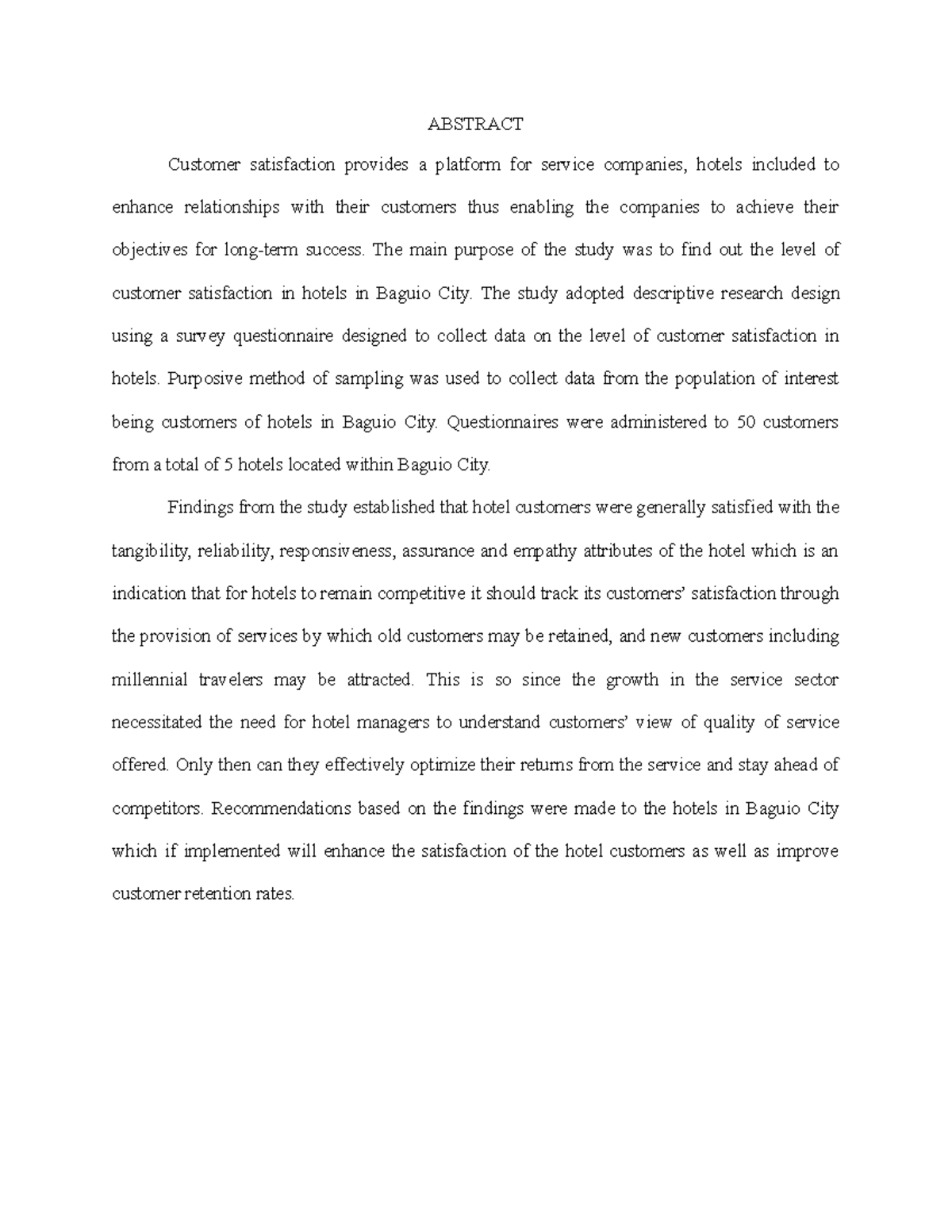 Abstract - Consumer satisfaction with services of the hotel - ABSTRACT ...