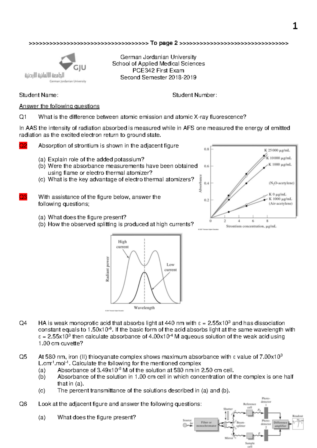 Instrumental Analysis PCE342 First Exam Second Semester 2018 2019 - 1 - Studocu