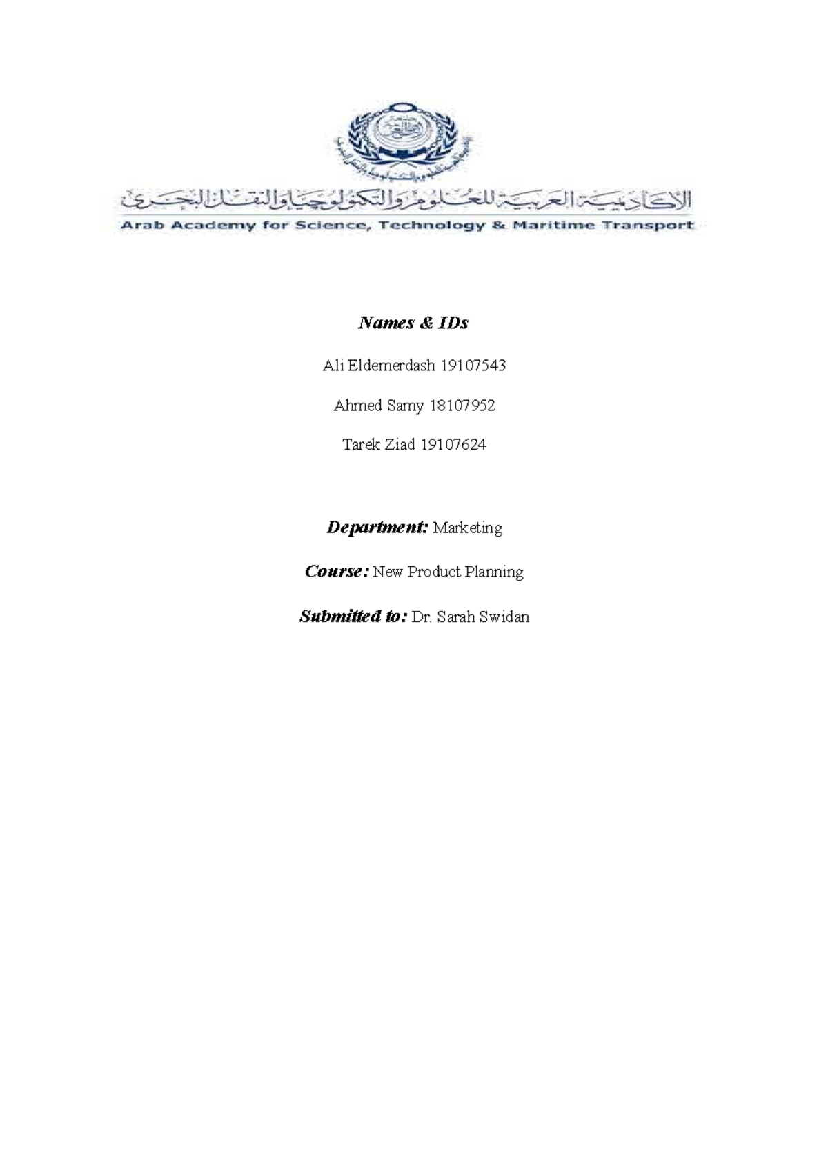 NPP Final - aaaa - Names & IDs Ali Eldemerdash 19107543 Ahmed Samy ...