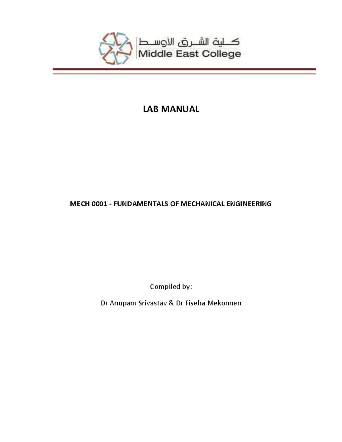 Lab Manual Experiment 1 -MECH 0001 - Fall 2017 - LAB MANUAL MECH 0001 ...