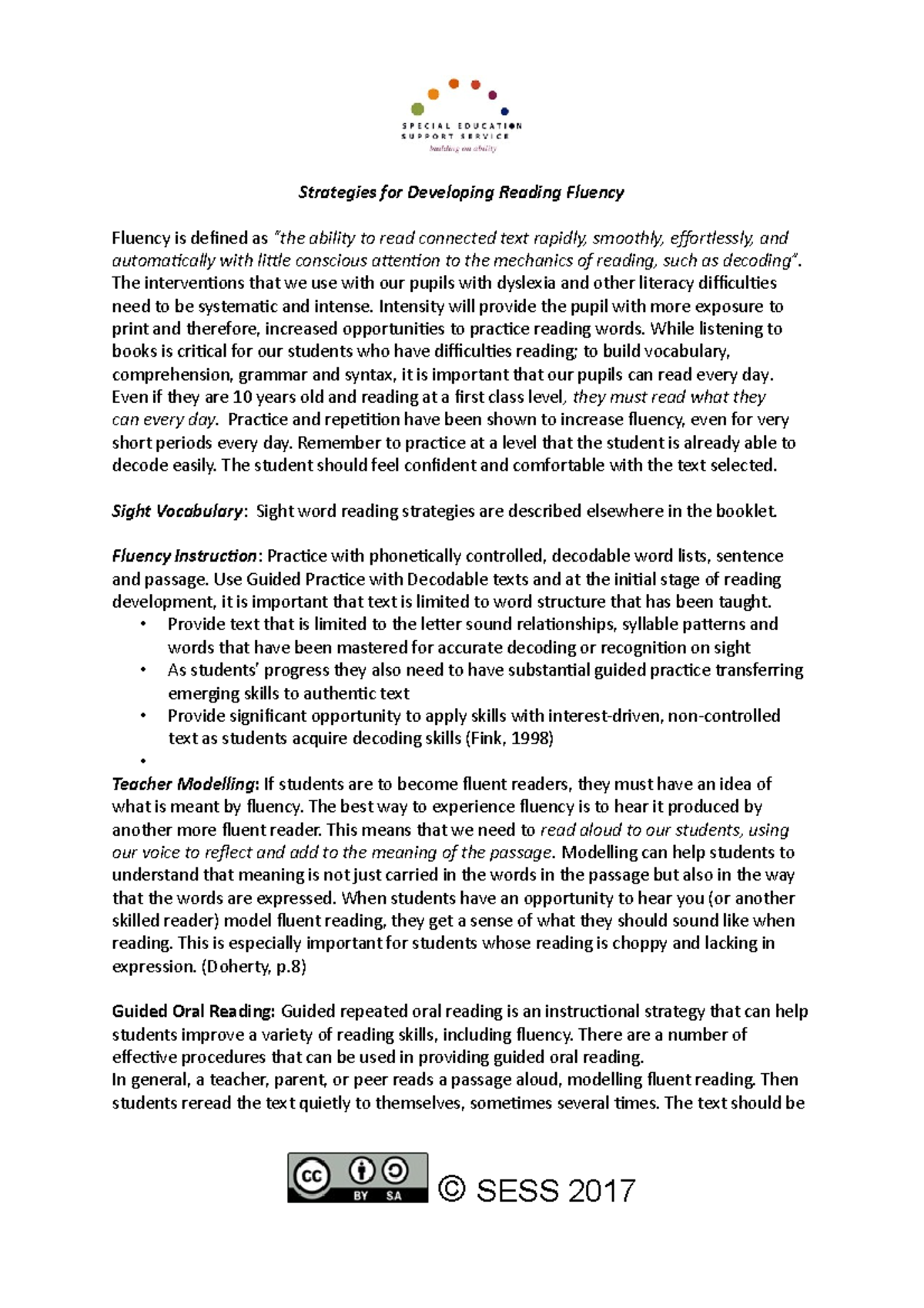 Strategies for Developing Reading Fluency - Fluency is defined as “the ...