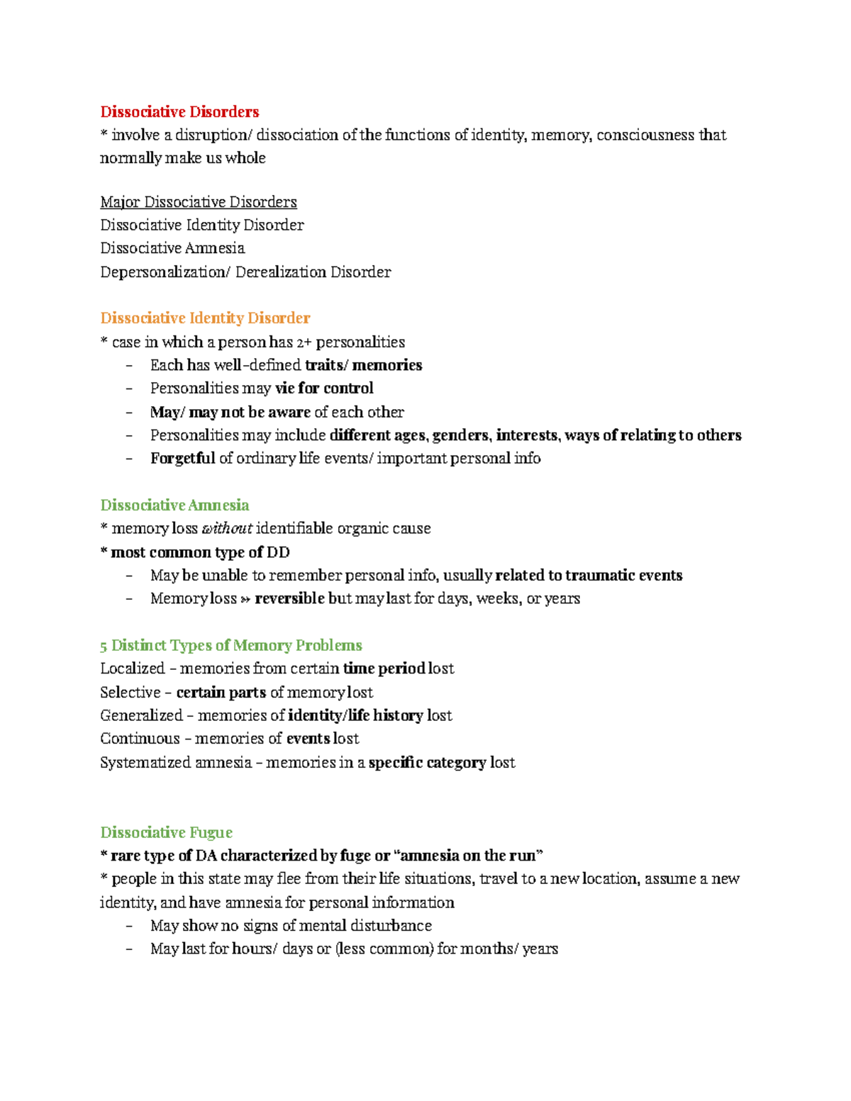 Dissociative Disorders - Dissociative Disorders involve a disruption ...