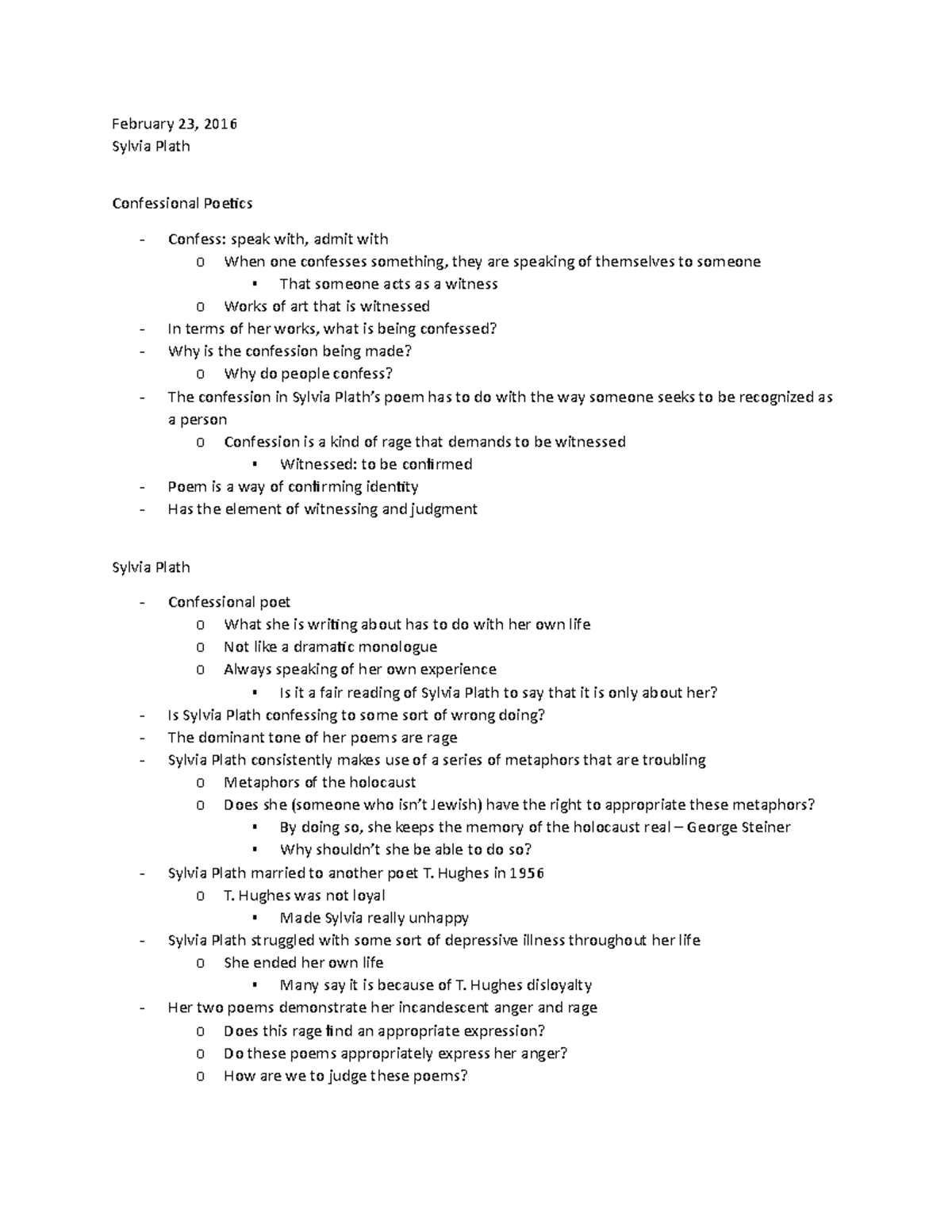 Sylvia Plath poem analysis - February 23, 2016 Sylvia Plath ...