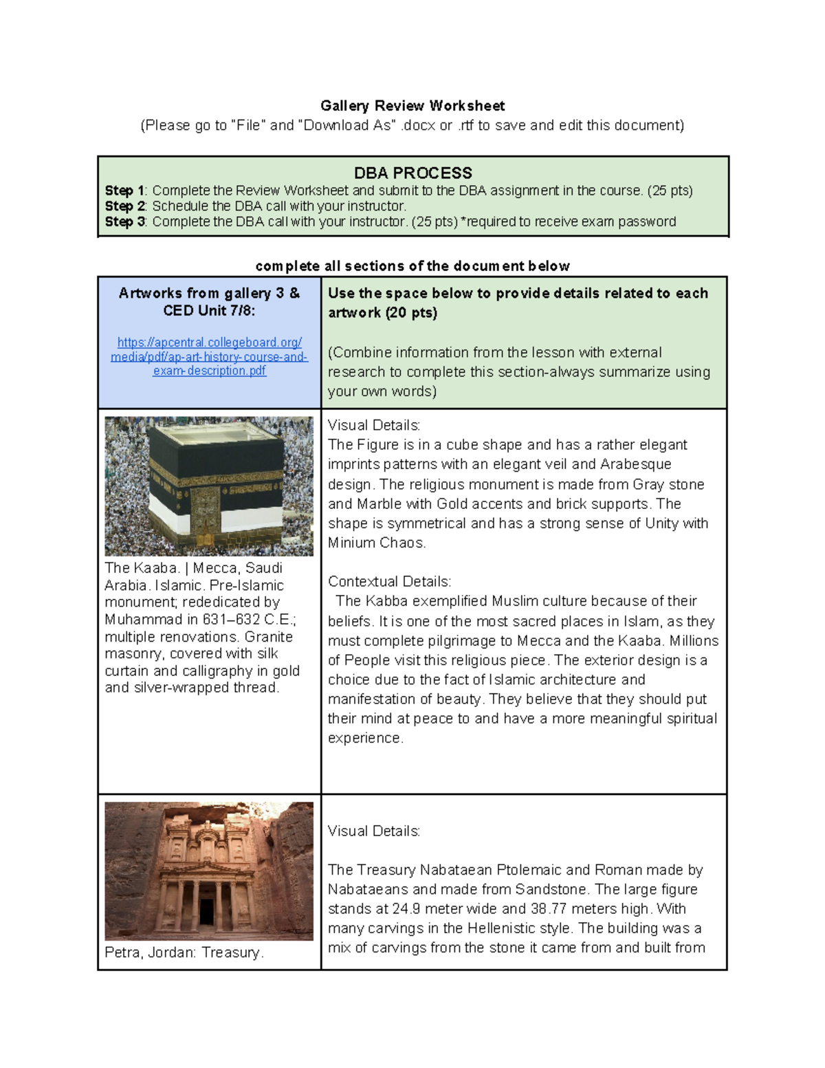 New 3.05 DBA Review - feljfnei - Gallery Review Worksheet (Please go to ...