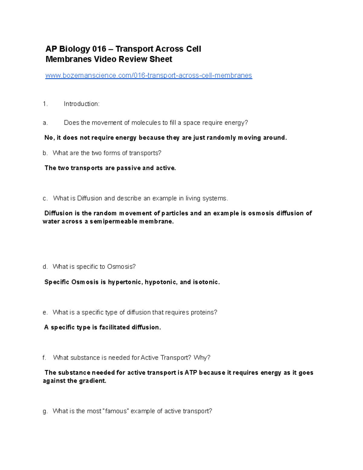 Bio Transport Across CELL Membranes - AP Biology 016 – Transport Across ...