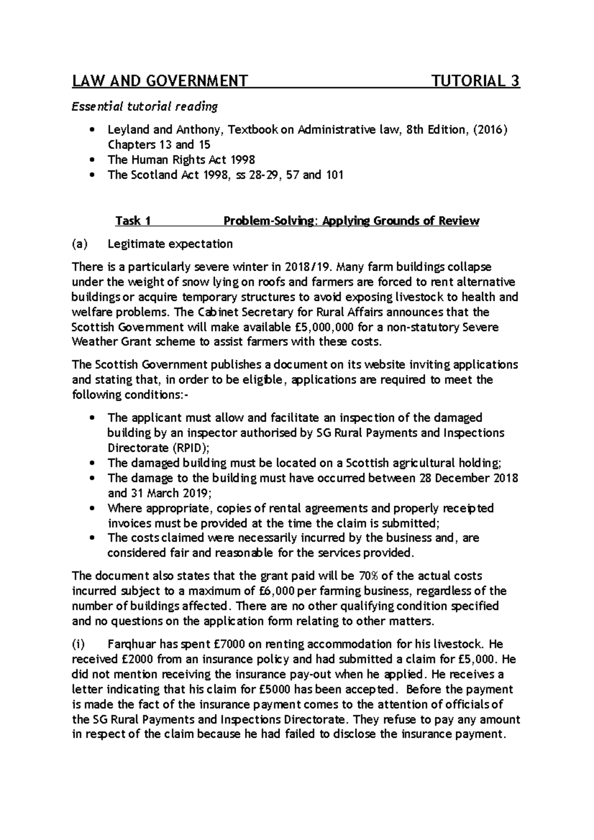 Tutorial 3 - LAW AND GOVERNMENT TUTORIAL 3 Essential tutorial reading ...