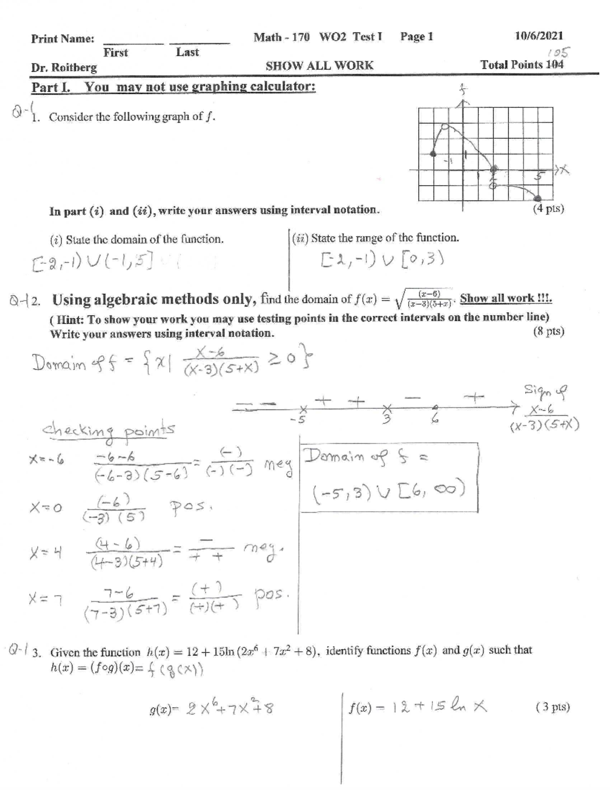 Answers To Test 1 Math 170 WO2 October 6 2021Scan 3 Math 141