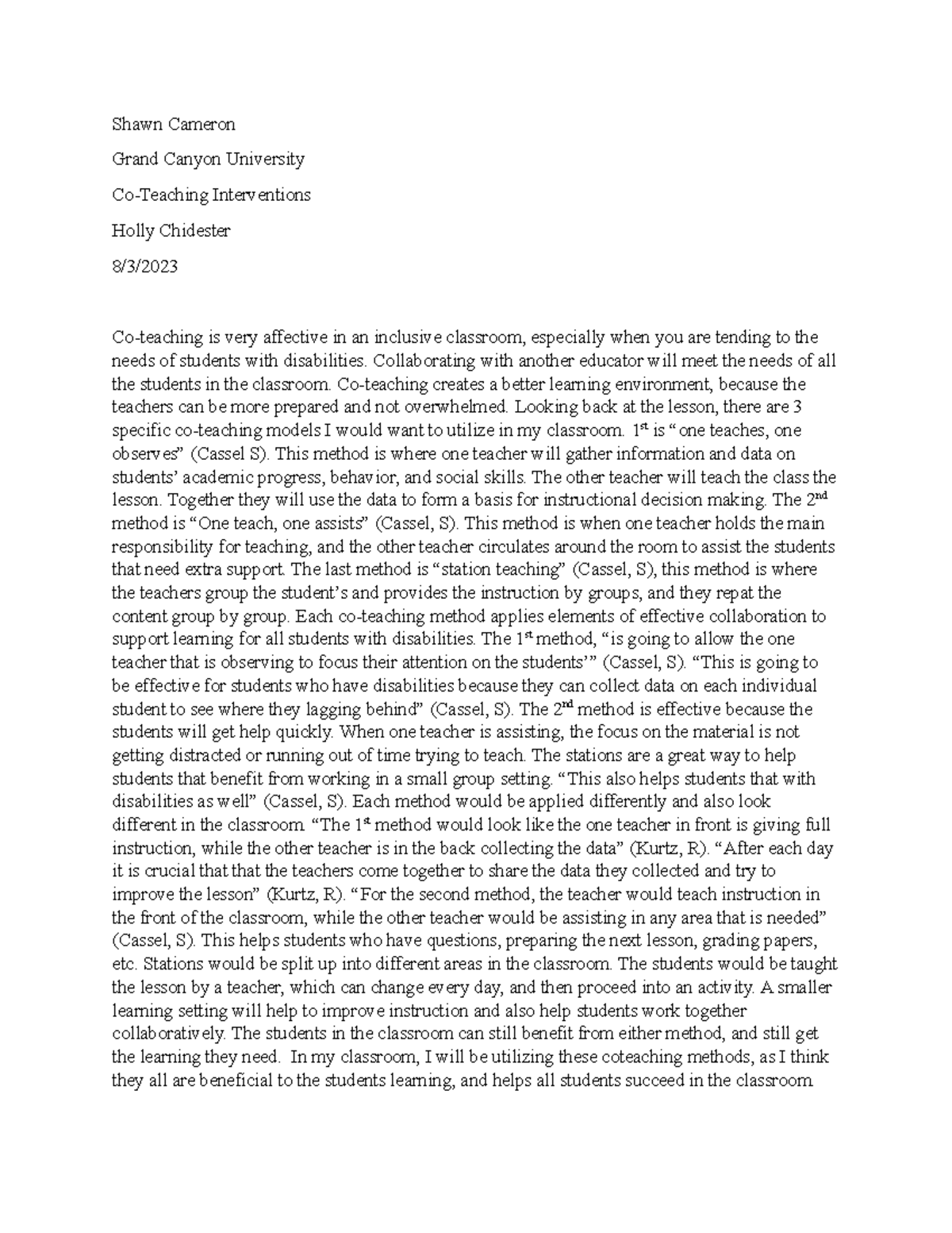 SPD 200 - Shawn Cameron Grand Canyon University Co-Teaching ...