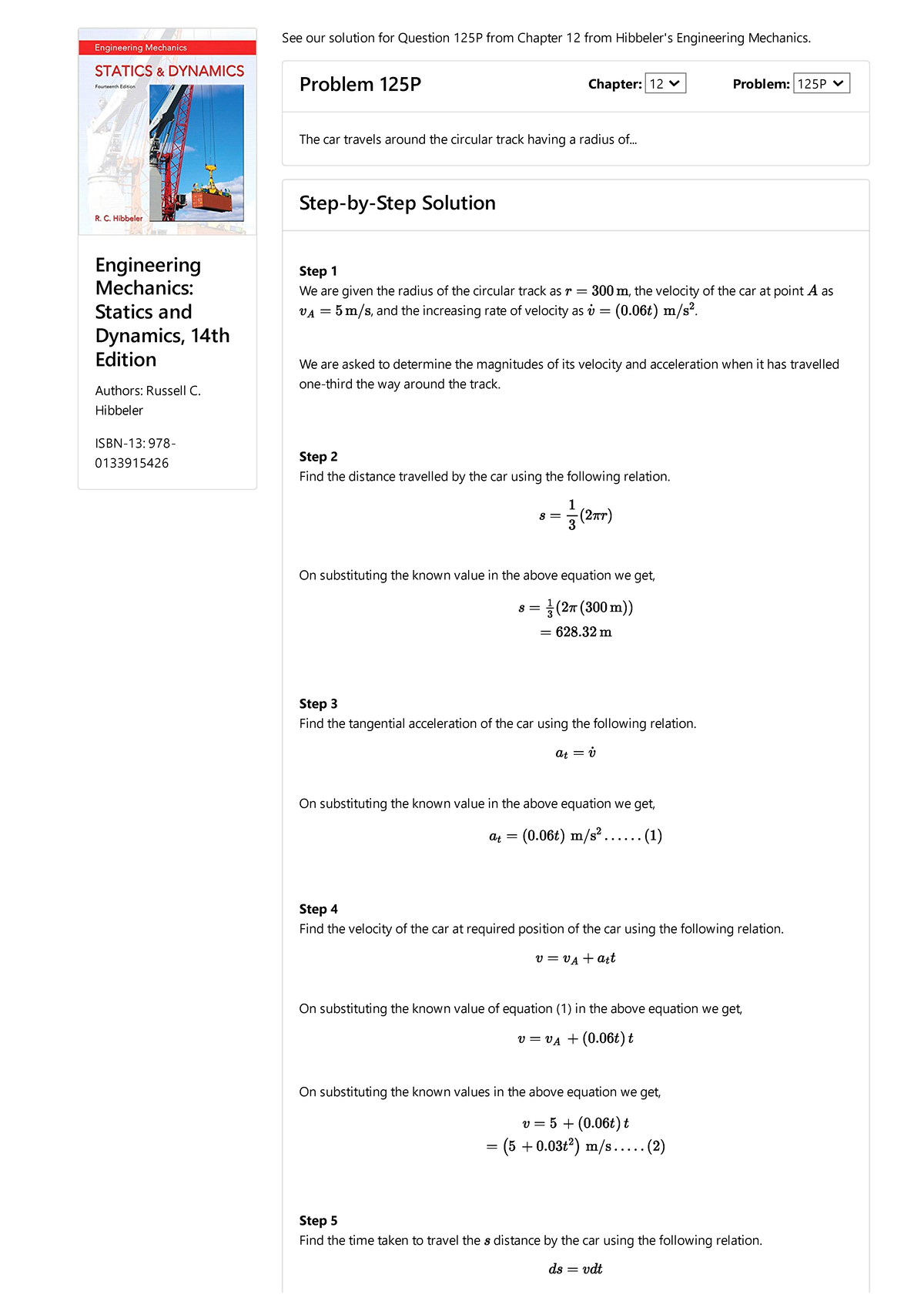 Chapter 12, Question 125P Solutions for Hibbeler's Engineering Mechanics - Engineering Mechanics ...