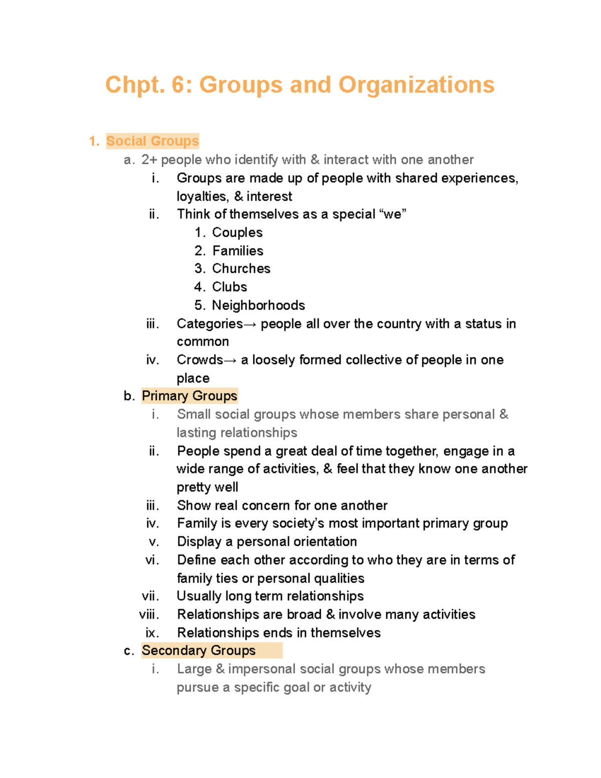 Chpt 6 notes-2 - chapter notes - Chpt. 6: Groups and Organizations 1 ...