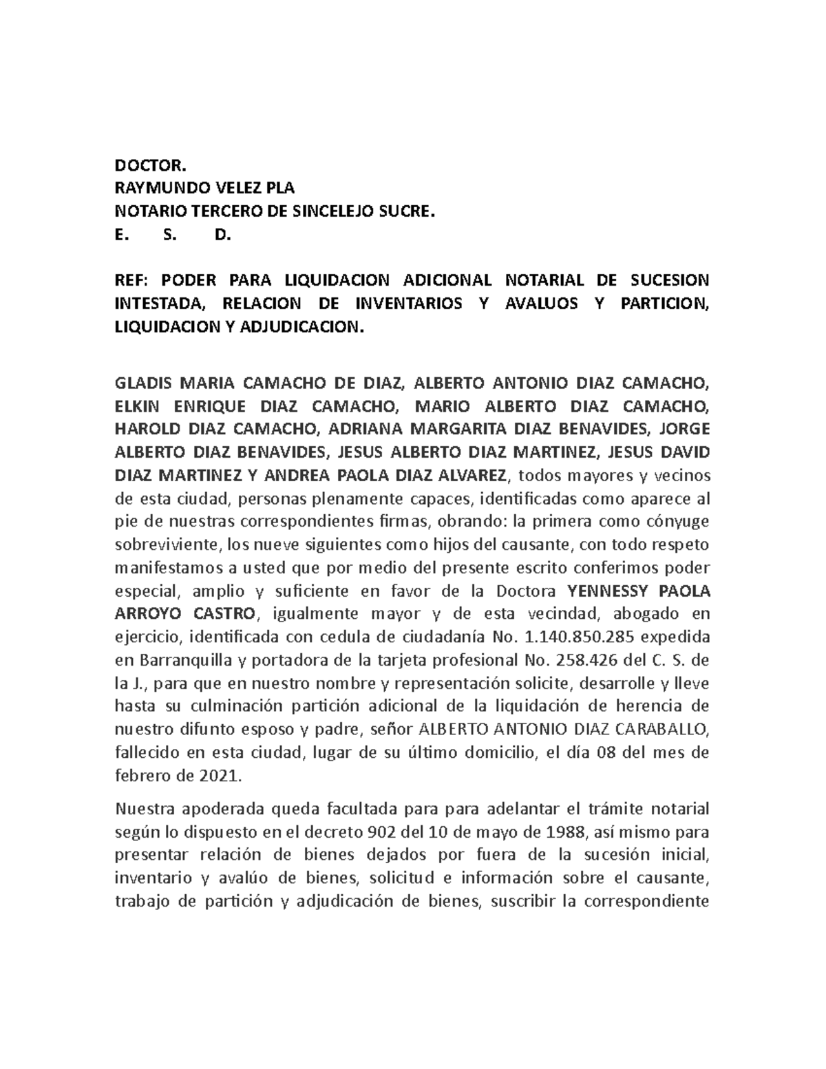 Poder Adicion susecion papi - DOCTOR. RAYMUNDO VELEZ PLA NOTARIO TERCERO DE SINCELEJO SUCRE. E ...