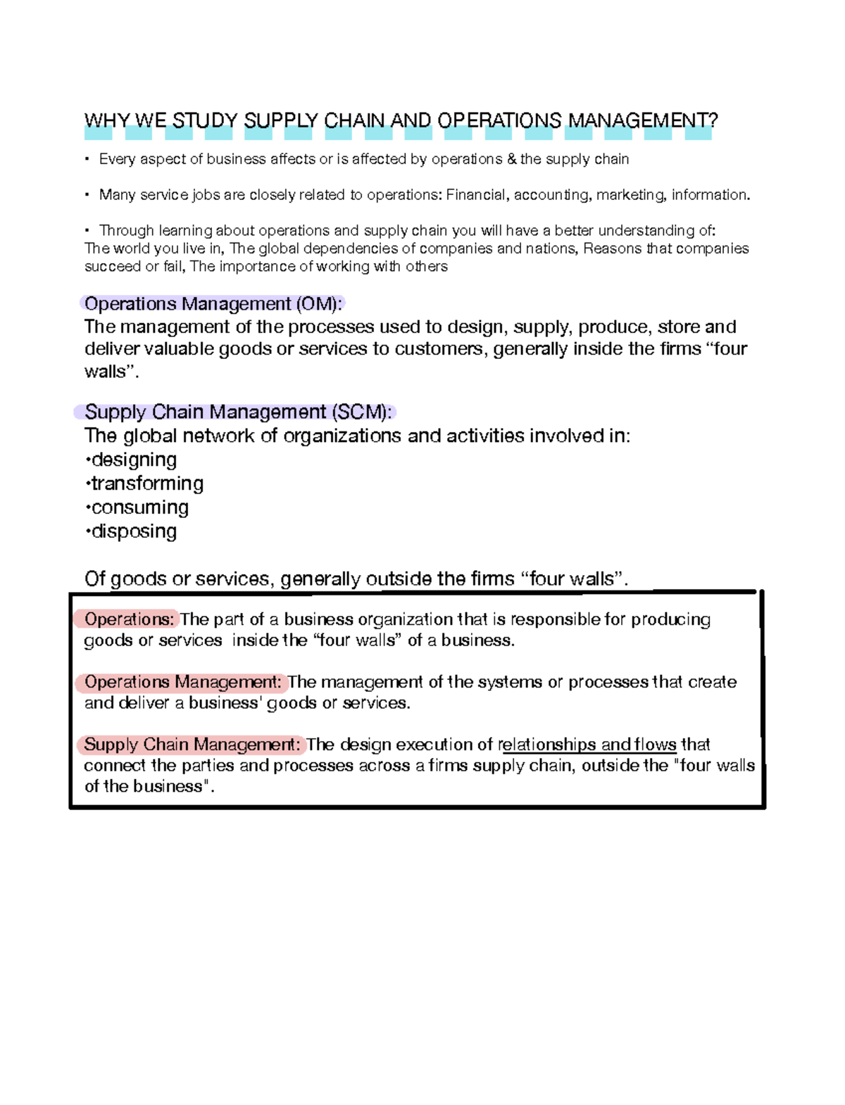 SCM Jan 13, 2022 - Cliff Defee Lecture Notes - WHY WE STUDY SUPPLY ...