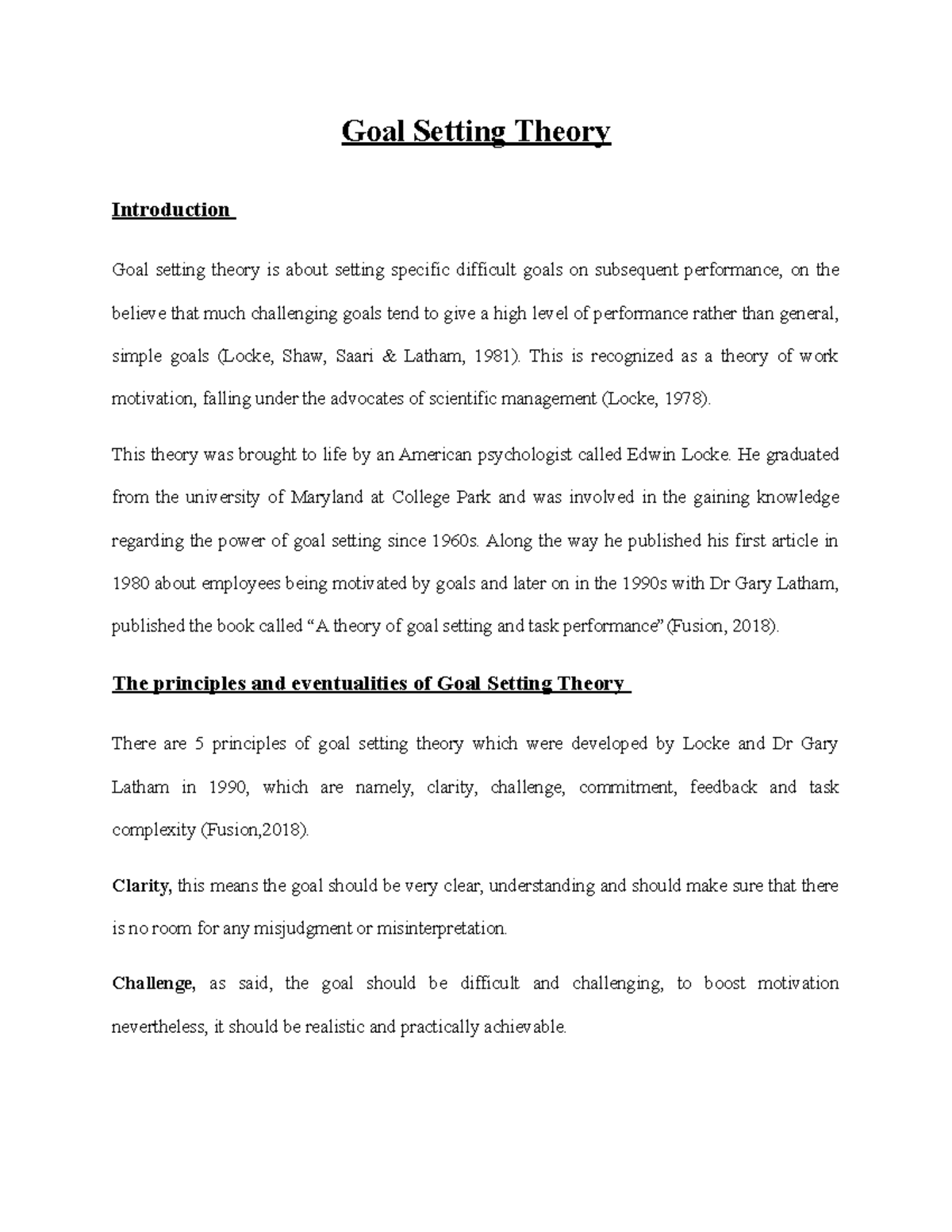 Goal Setting Theory assigment - Goal Setting Theory Introduction Goal ...