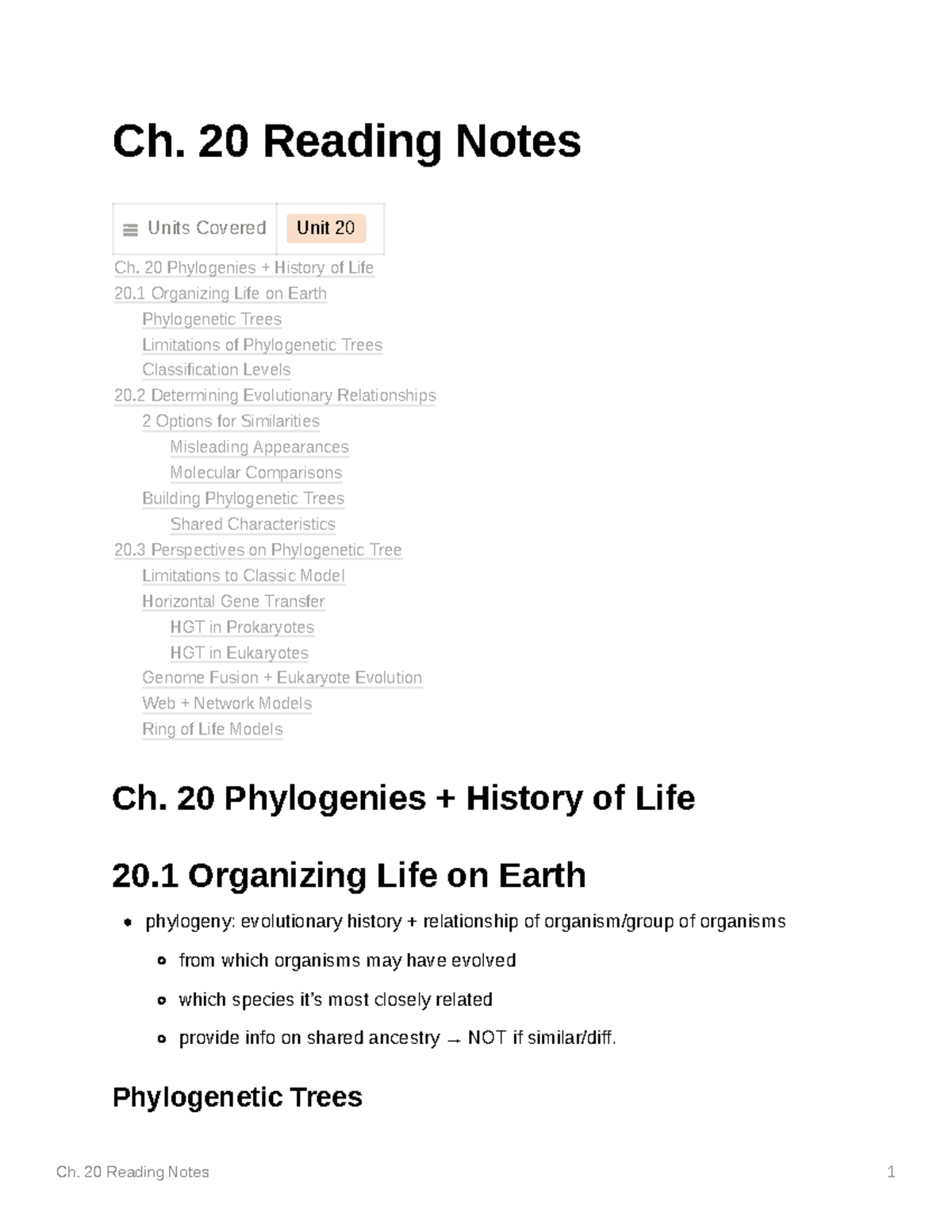 Ch. 20 Reading Notes - Ch. 20 Reading Notes Units Covered Unit 20 Ch ...