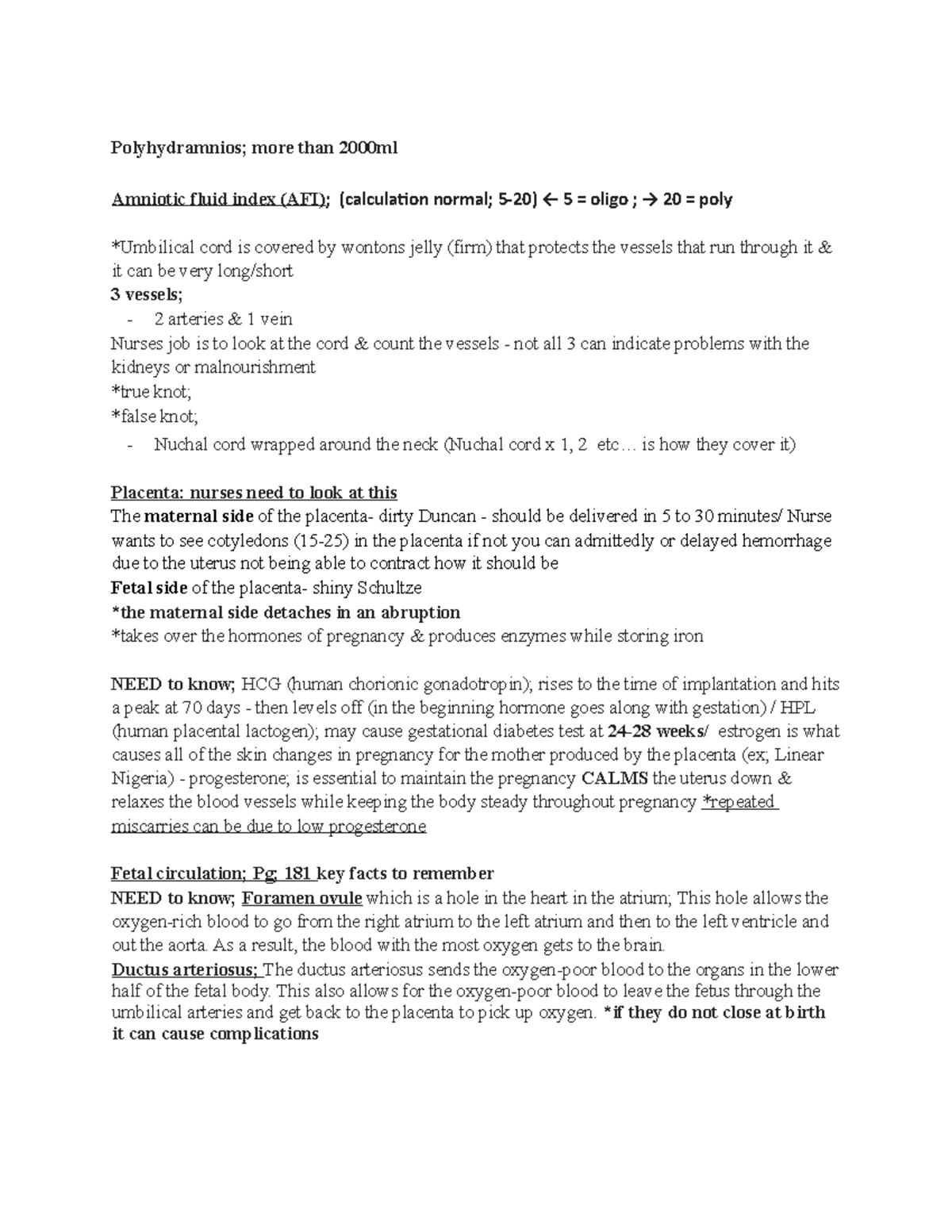 Fetal notes - Polyhydramnios; more than 2000ml Amniotic fluid index ...