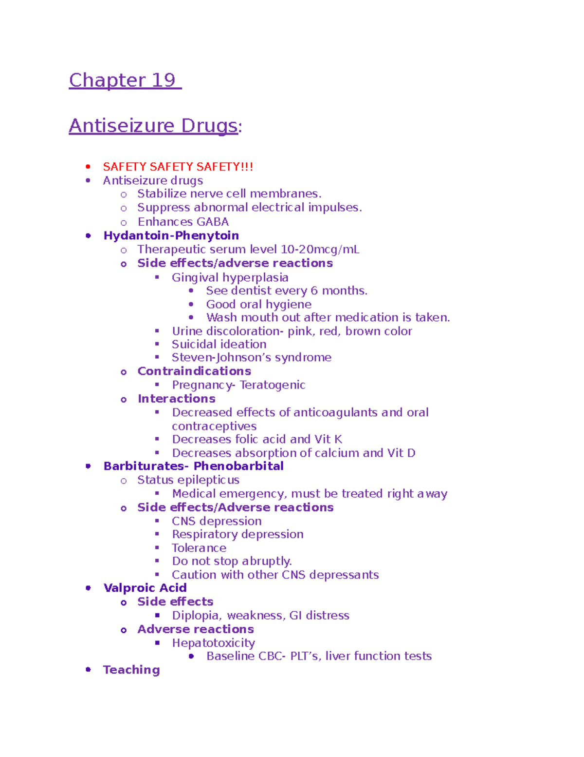 Chapter 19 - lecture outline - Chapter 19 Antiseizure Drugs: SAFETY ...