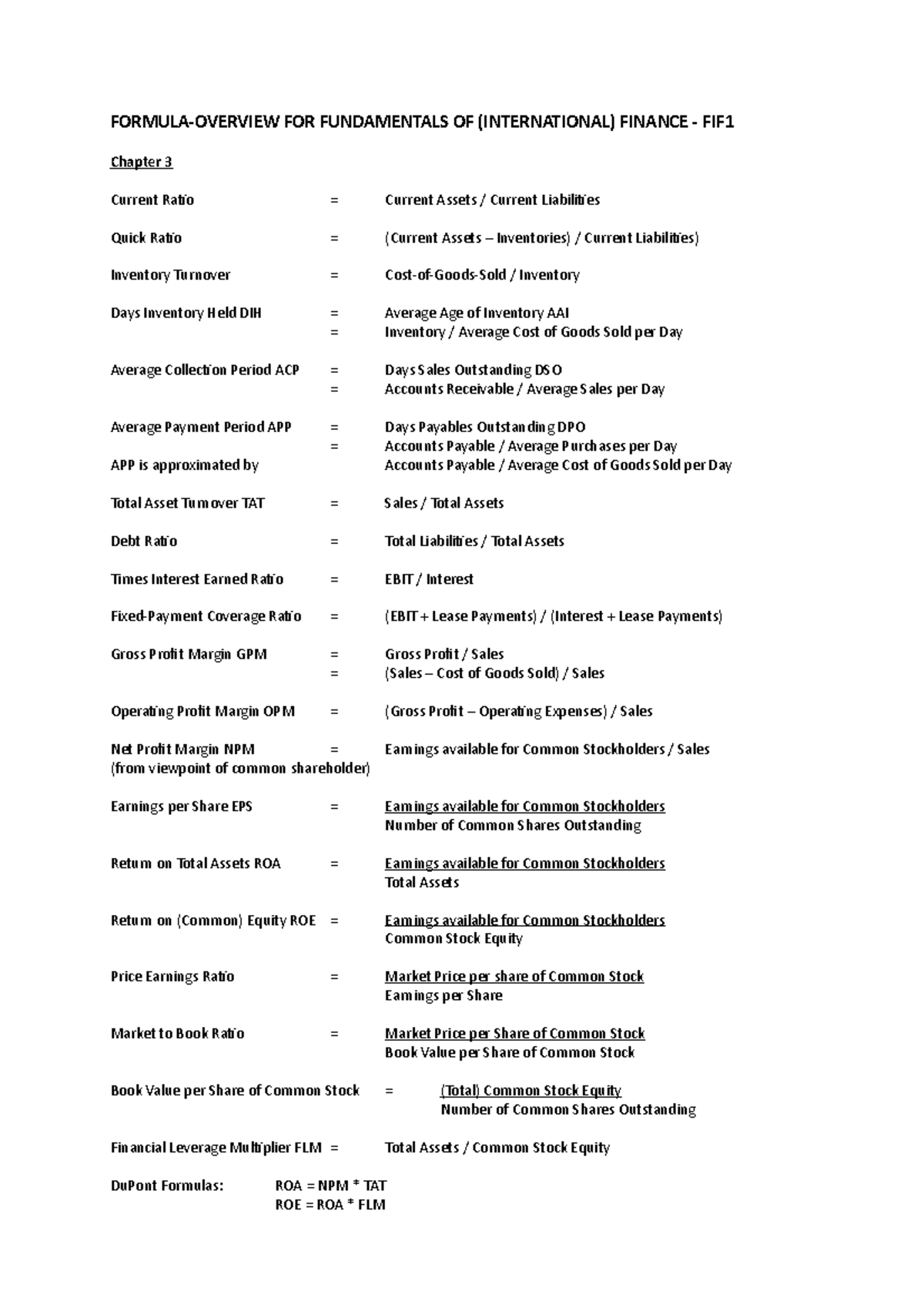 Formula Overview FIF1 - FORMULA-OVERVIEW FOR FUNDAMENTALS OF ...