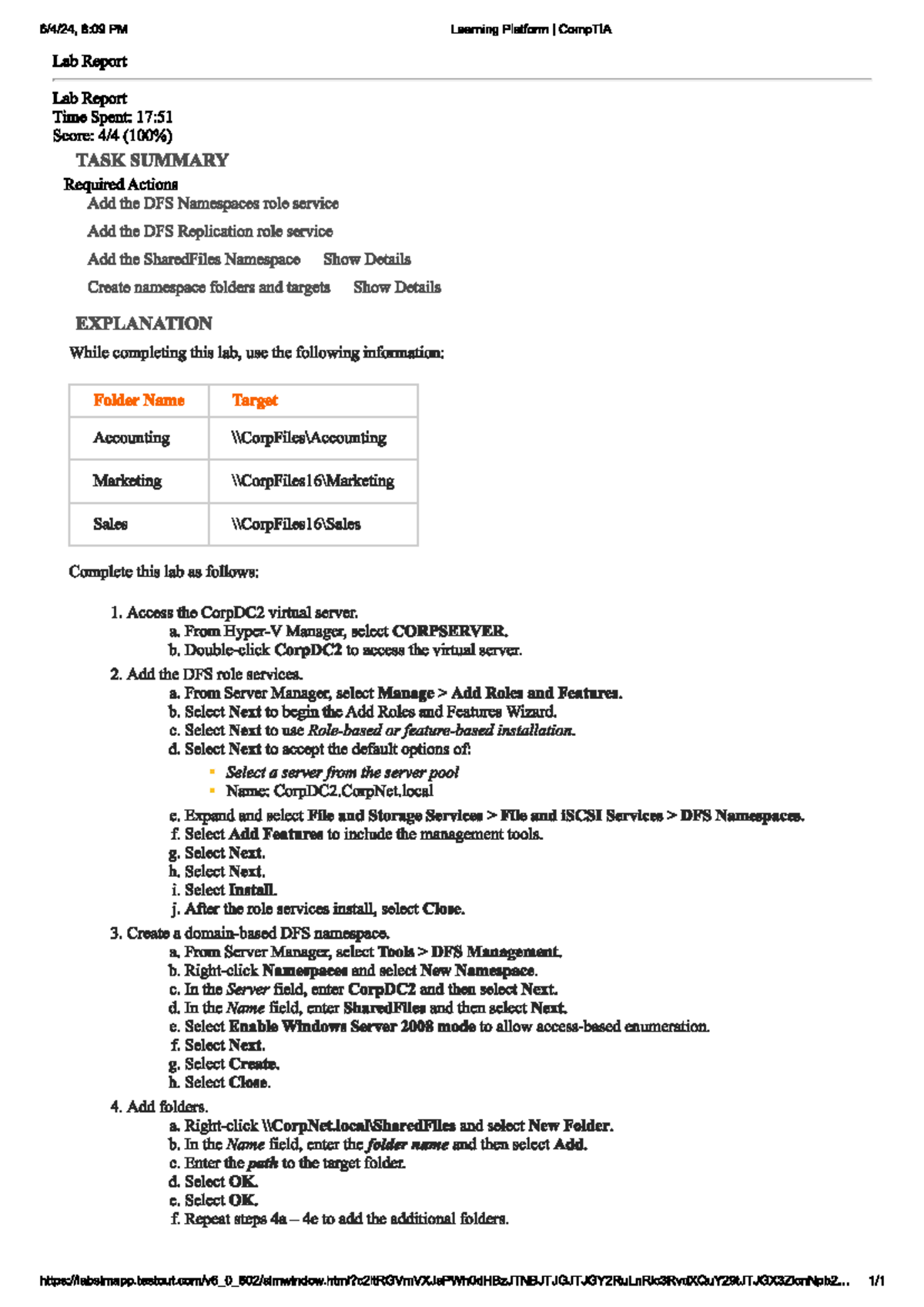 Add Role Services for DFS and Create a Namespace - NDIT12 - Studocu