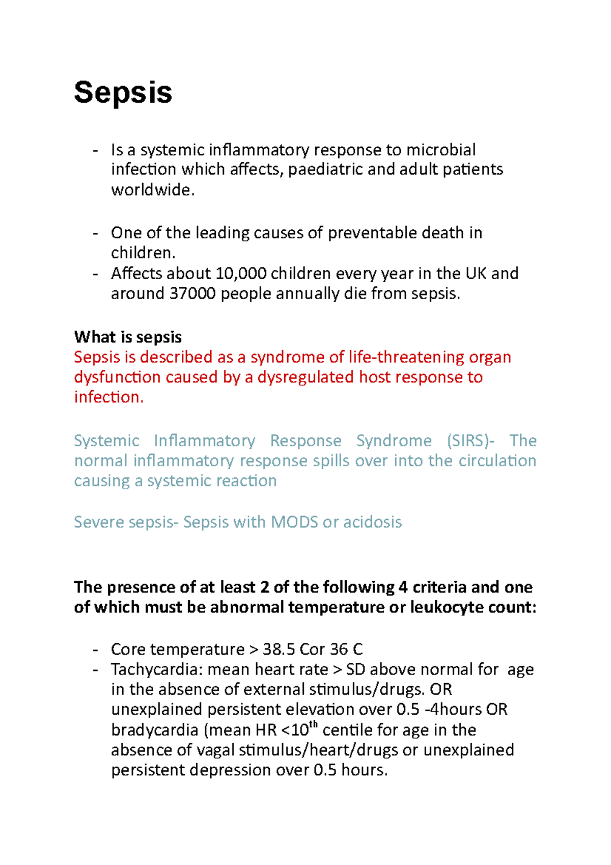 Sepsis revision - Sepsis Is a systemic inflammatory response to ...
