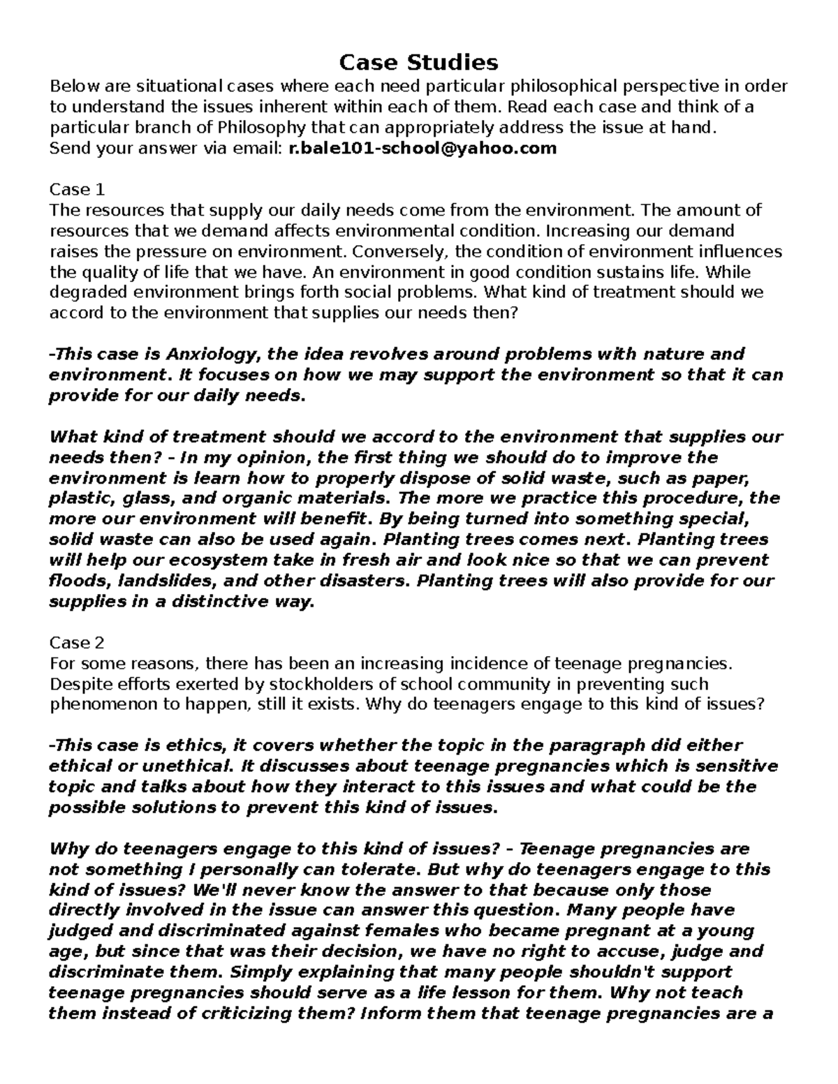 Castillo Case-Studies-for-IPHP - Case Studies Below are situational ...