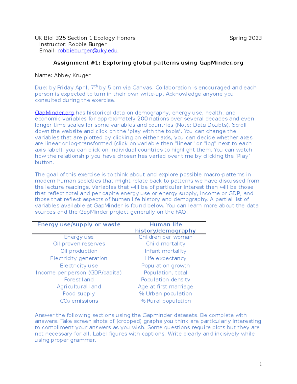 BIO 325- Gapminder Exercise - BIO325 - UKY - Studocu