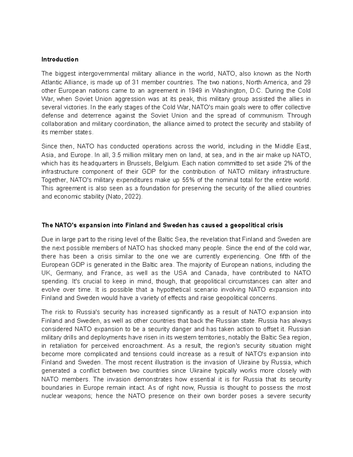 NATO expansion part 2 - Group assignment - Introduction The biggest ...