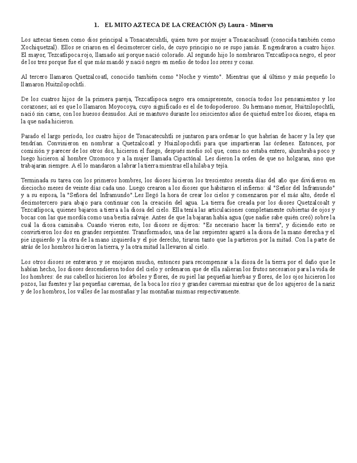 La Creación en la Cultura Humana - EL MITO AZTECA DE LA CREACIÓN (3 ...