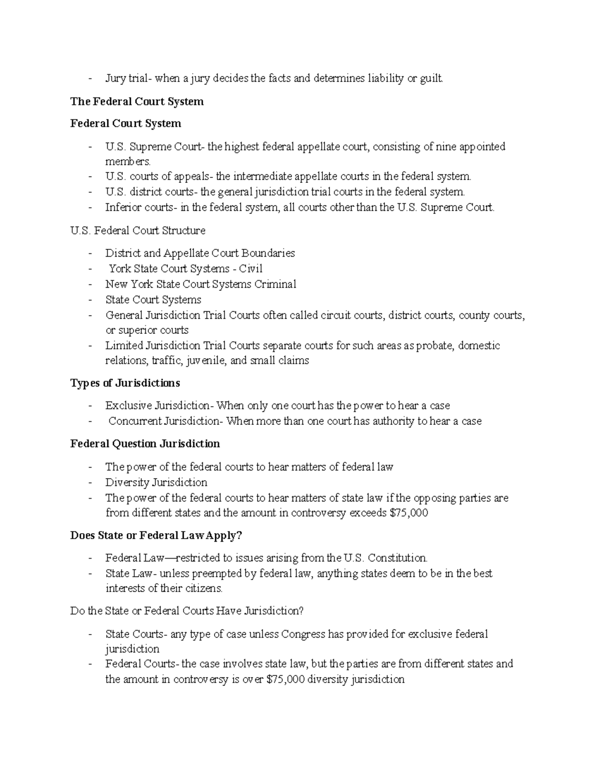 Intro TO LAW Notes 5 - Criminal Law and the Judicial Courts - Jury ...