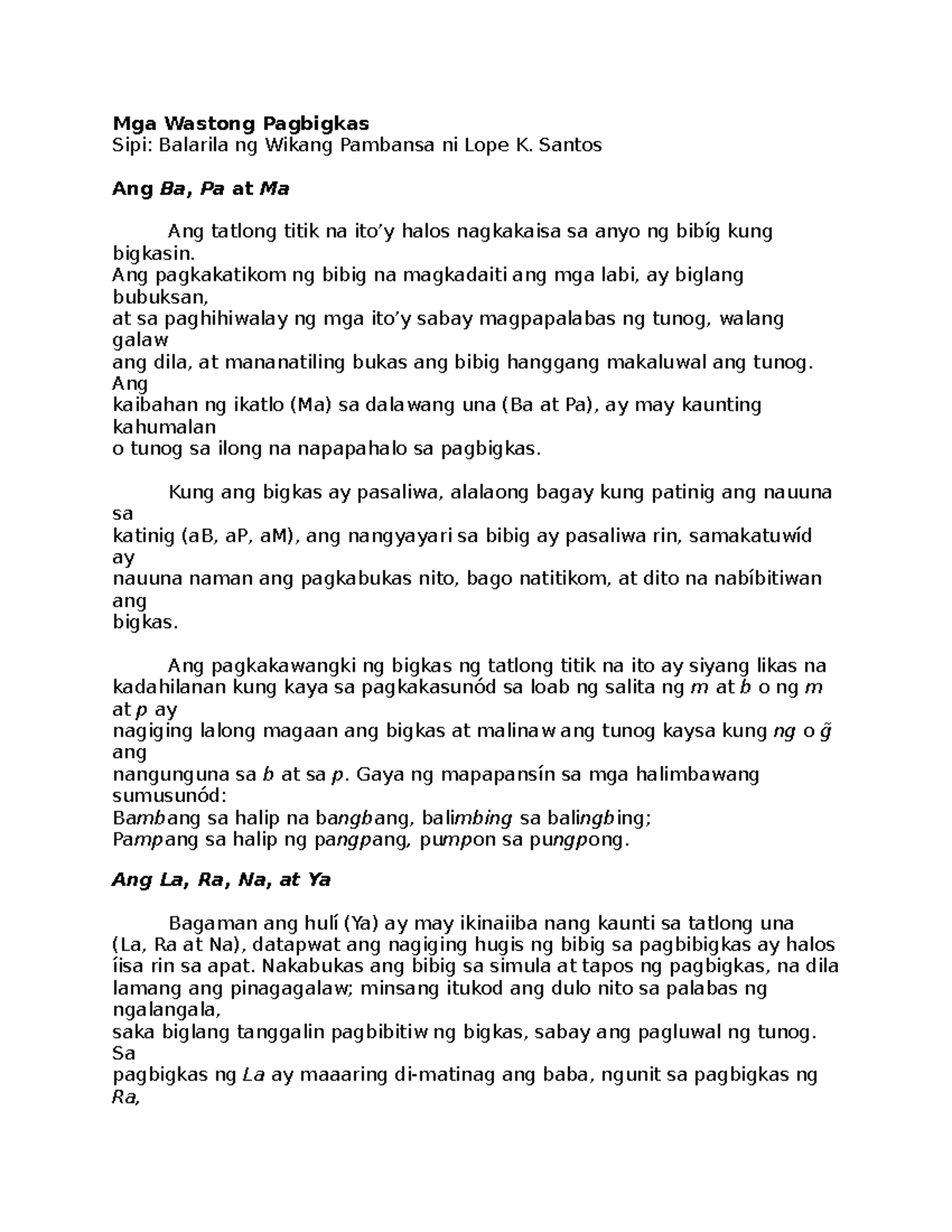 Mga Wastong Pagbigkas - Mga Wastong Pagbigkas Sipi: Balarila ng Wikang ...