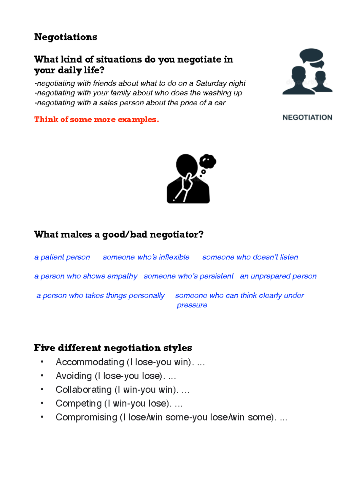 Negotiations in English - Negotiations What kind of situations do you ...