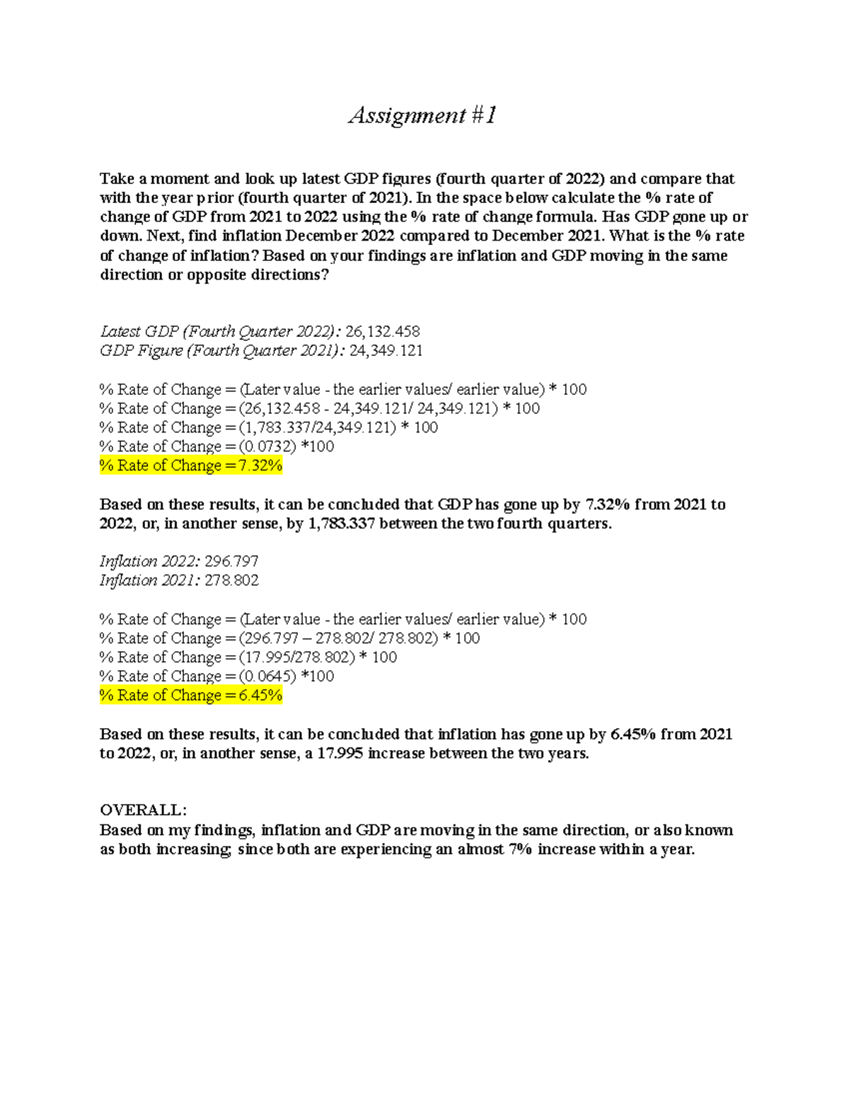 Assignment #1 - Assignment Take a moment and look up latest GDP figures ...