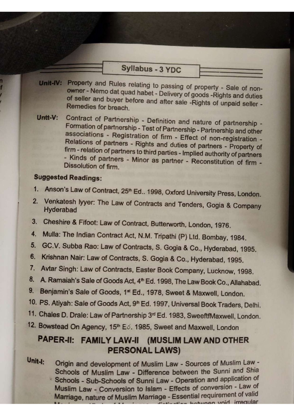 contract law 2 syllabus - Syllabus 3 YDC Property and Rules relating to ...
