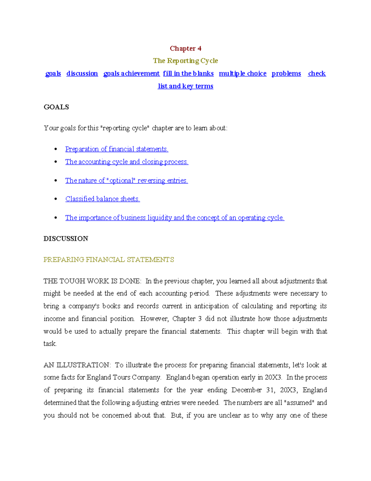 Chapter 4 - accounting - Chapter 4 The Reporting Cycle goals discussion goals achievement fill ...