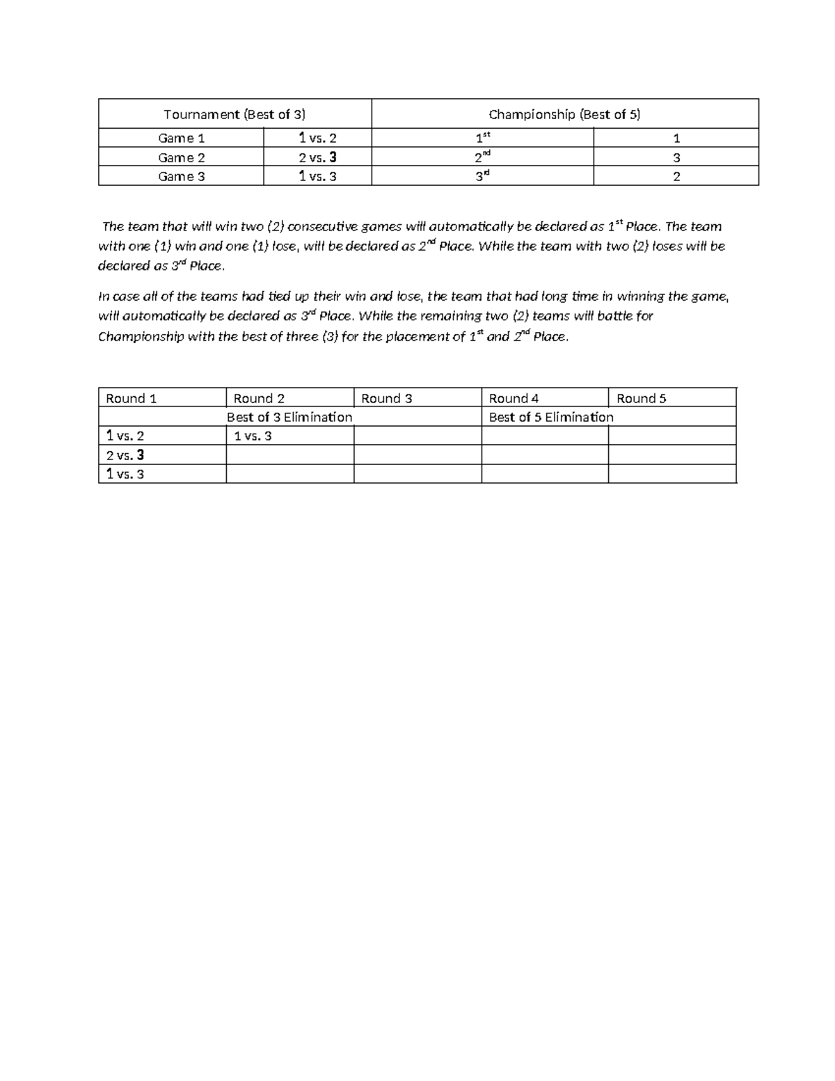 Tournament - eme - Tournament (Best of 3) Championship (Best of 5) Game ...