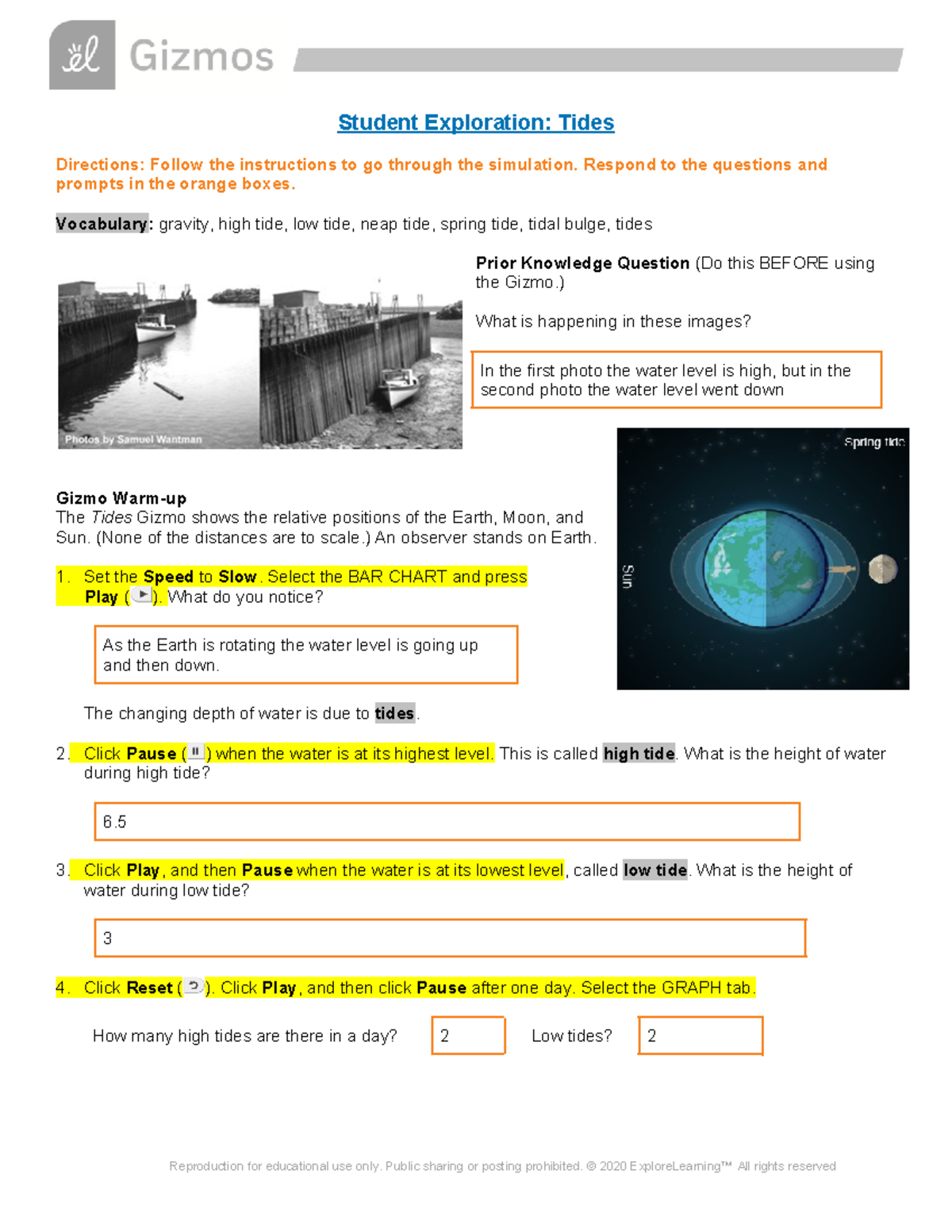 Tides Exploration Gizmo - Student Exploration: Tides Directions: Follow ...