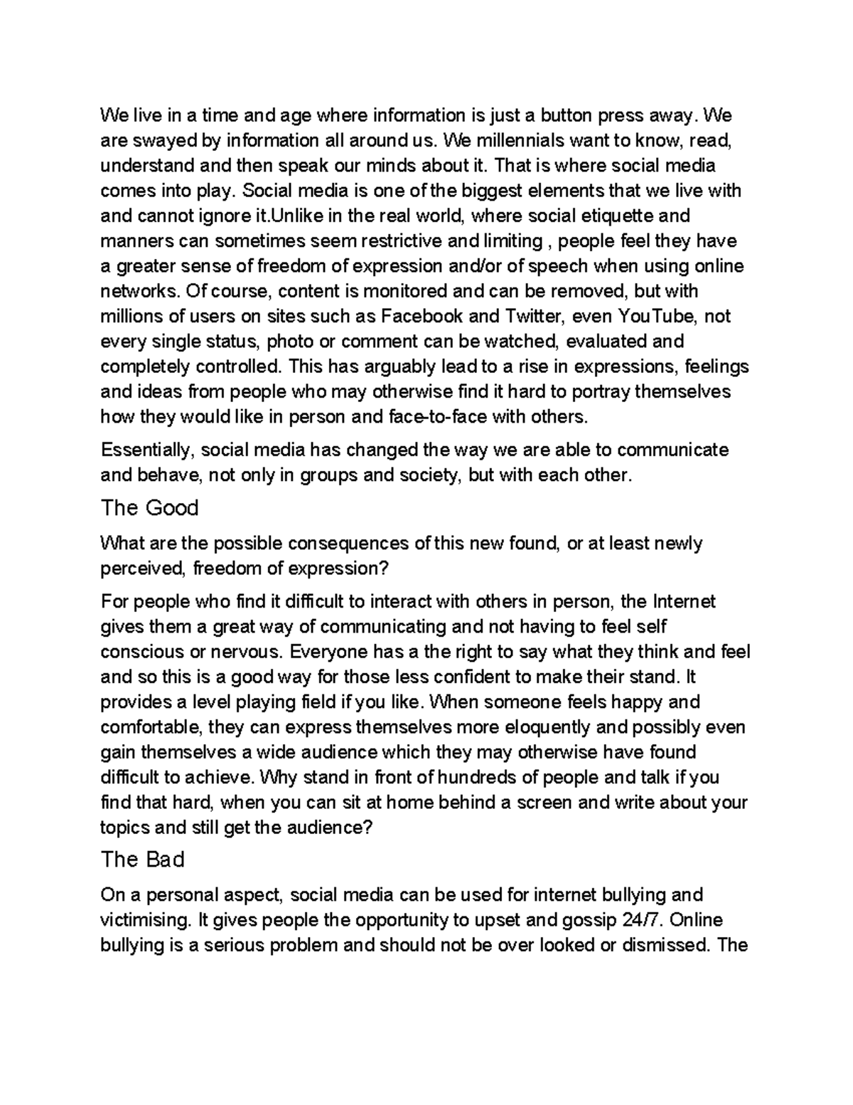 Impact of social media - speech - We live in a time and age where ...