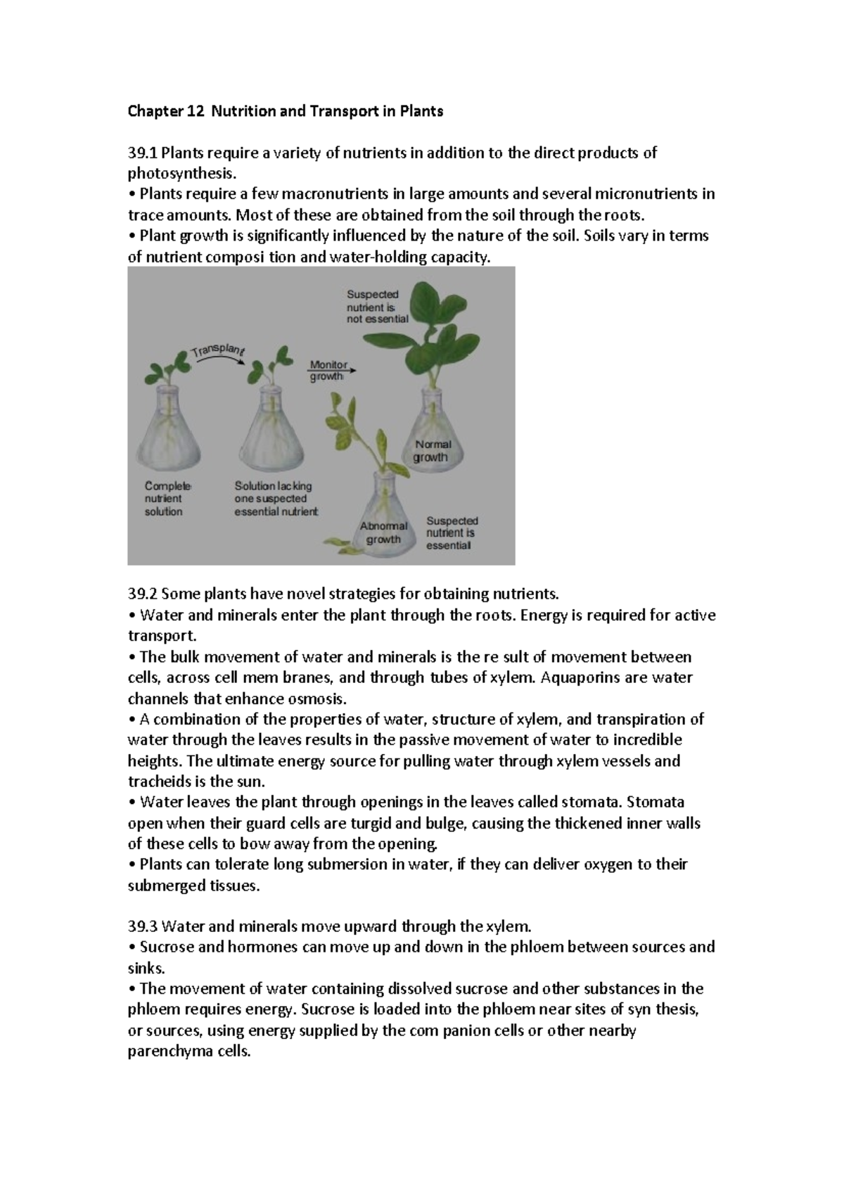 BIOL 30 Summary Ch12 - Chapter 12 Nutrition and Transport in Plants 39 ...